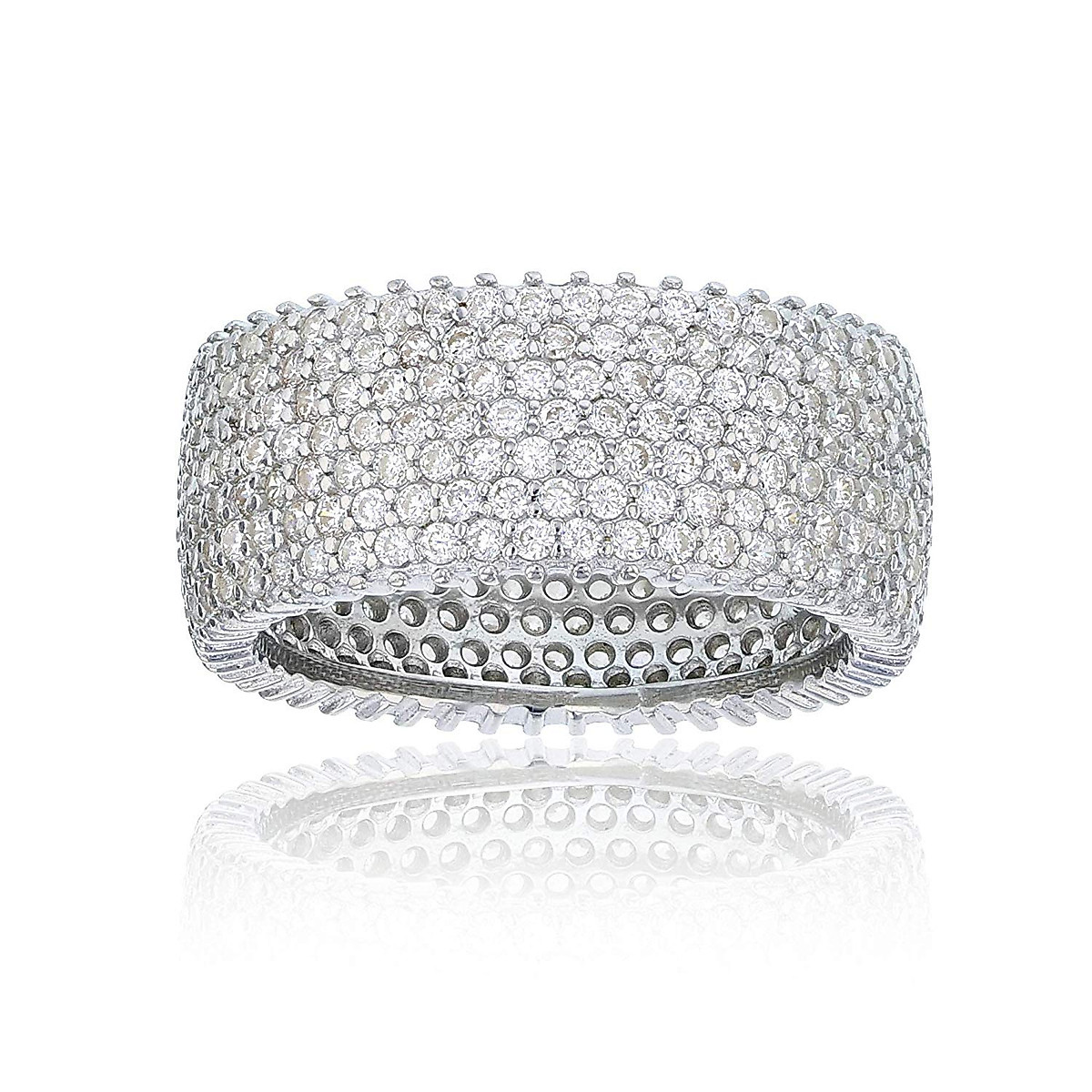 Sterling Silver 7 Row Pave Milgrain Cubic Zirconia Eternity Band Ring