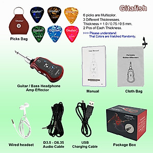 Gitafish Bass Guitar Headphone Mini Amp Bluetooth Electric Bass Micro Amps for Electric Guitar Bluetooth Practice Headphones Small Amps Guitar Portable Headphones Amplifier Pocket Bass Amp