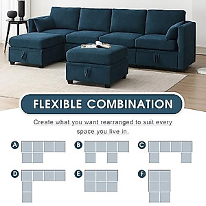 Harper & Bright Designs 109”Sectional Sofa, 6-seat Chenille Modern U-Shaped Reversible Sofa Couch Sets with Storage Seats, Adjustable Armrests and Backrests for Living Room, Apartment, Office (Blue)