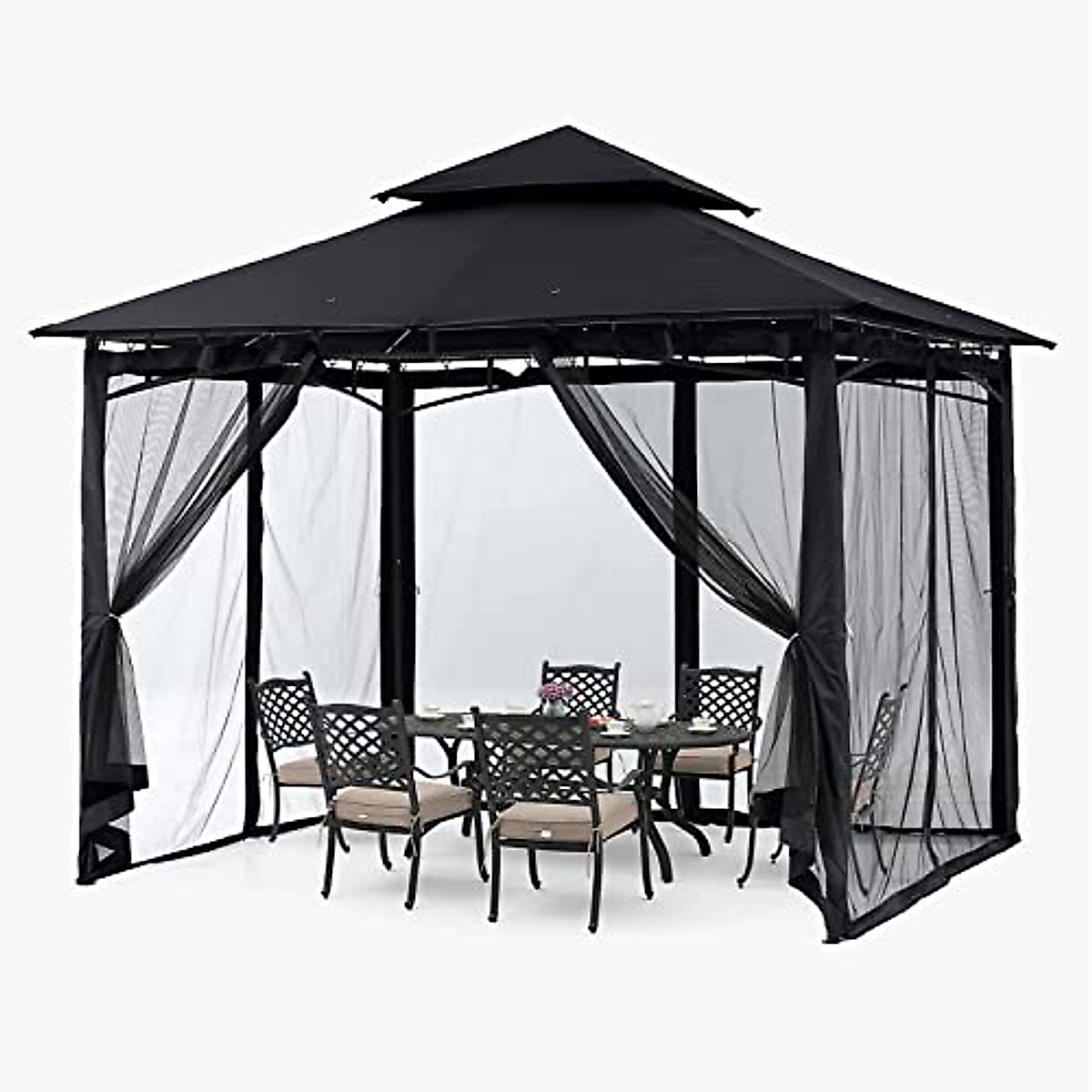 Mosquito Net for Outdoor Patio and Garden, Screen House for Camping and Deck, Zippered Mesh Sidewalls for 10x 10' Gazebo and Tent,Outdoor Gazebo Screenroom, (Black)…