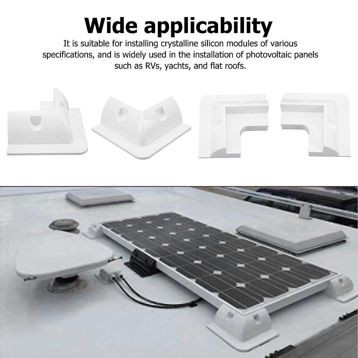 Wisecoco 4pcs Solar Panel Corner Bracket, Anti UV ABS Solar Panel Roof Drill Free Support Mount for RV Boats