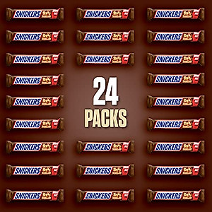 SNICKERS Candy Milk Chocolate Bars, Share Size Bulk Pack, 3.29 oz Bar (Pack of 24)