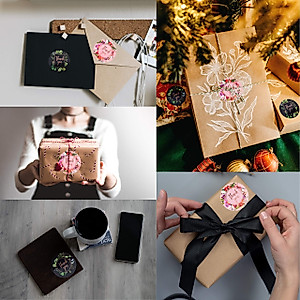 by Mich 1.5 Inch Thank You Stickers, Roll of 500 pc,3Designs |Thank You Stickers for Small Business, Wedding and Holiday |Pink, Black Thank You Labels with Greenery Boho Handwritten Rose Gold Font