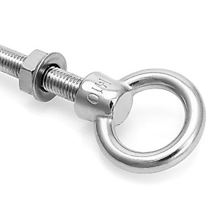 QWORK Stainless Steel Machinery Eye Bolt with Shoulder, 5 Pack 3/8" x 4" Long 304 Stainless Steel Marine Grade Shoulder Eye Bolt, Threaded Eyebolts