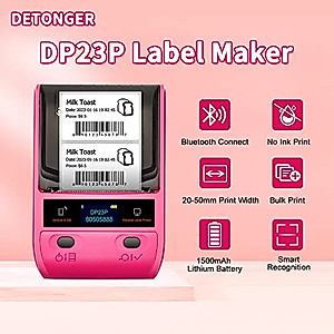 DETONGER Label Maker DP23P Thermal Portable Bluetooth Barcode Label Maker with 1 Pack 50x30mm Label Sticker for Home Office Organization Commercial Use, Android & iOS,Red