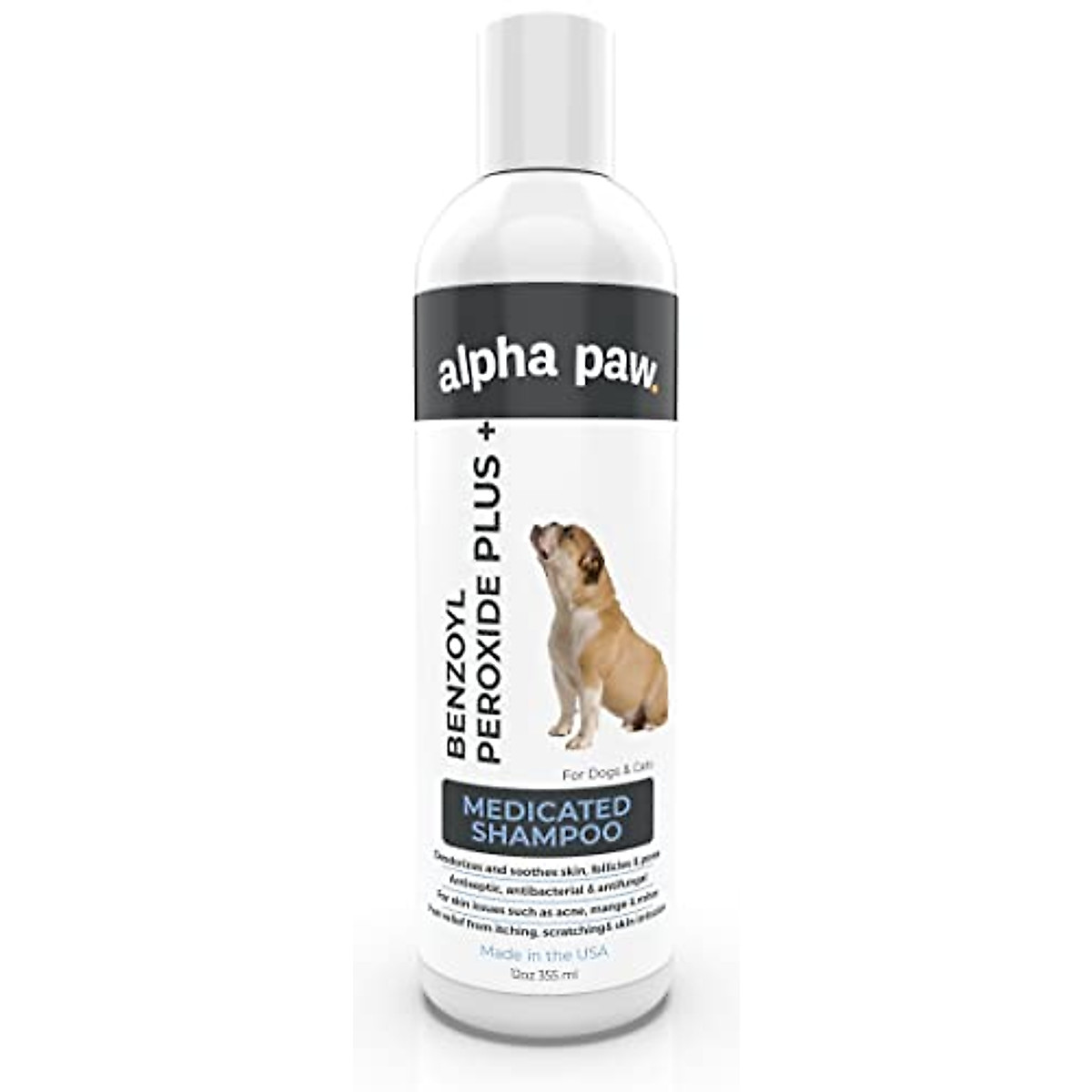 Smiling Paws Pets - Itch Relief Shampoo for Pets - Contains Benzoyl Peroxide - Kills Fleas - Relieves Allergies, Itching, Dermatitis, Mange, Dandruff, Mites, Acne, Demodex, Seborrhea, Pyoderma - 12oz