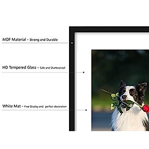 PEALSN 11x14 Picture Frame Set of 2, Made of High Definition Real Glass, Display 8x10 with Mat or 11 x 14 Without Mat, Photo Frames for Wall Mounting or Table Top Display, Black