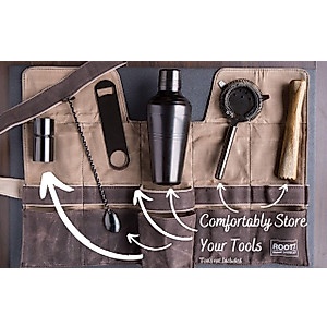 Root7 Bartender's Wax Canvas Cocktail Bag for Carrying Boston Cocktail Shaker, Muddler, Jigger and Bartender Tools