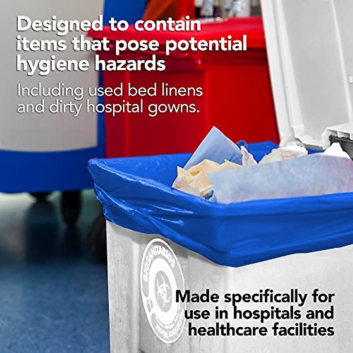 Resilia Heavy Duty Soiled Linen Bags - Hospital Waste Disposal, Laundry Bag, Trash Liner, Sanitary Storage, Dark Blue, 33 Gallon, 29x43 inch, 25 Bags