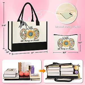 Tecanne Christian Gifts for Women, Her, Mom, Wife, Girlfriend, Sisters, Best Friends - Canvas Tote Bag with Makeup Bag, Inspirational, Religious, Spiritual, Birthday Christmas Gifts for Women