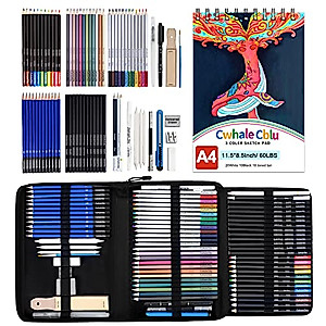 77 Pack Drawing Sets Art Kit, Pro Drawing Supplies with 8x11Inch 3-Color Sketch Book,Include Colored, Graphite, Charcoal, Watercolor & Metallic Pencil, Art Pencil Set For Kids Artists Beginners