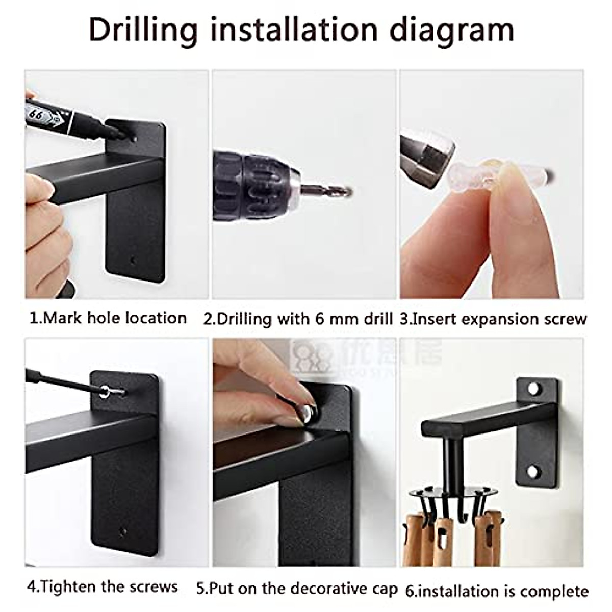 HEFFY Kitchen Storage Rotary Hook Rotatable Utensils Hooks Aluminum Small Utensil Holder Cooking Tool Hanger Bathroom Toilet RV Campers Easy to Install with 8 Removable Black