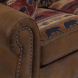 Hawthorne Collections 20.5" Farmhouse Leather Wildlife Pattern Sofa in Brown