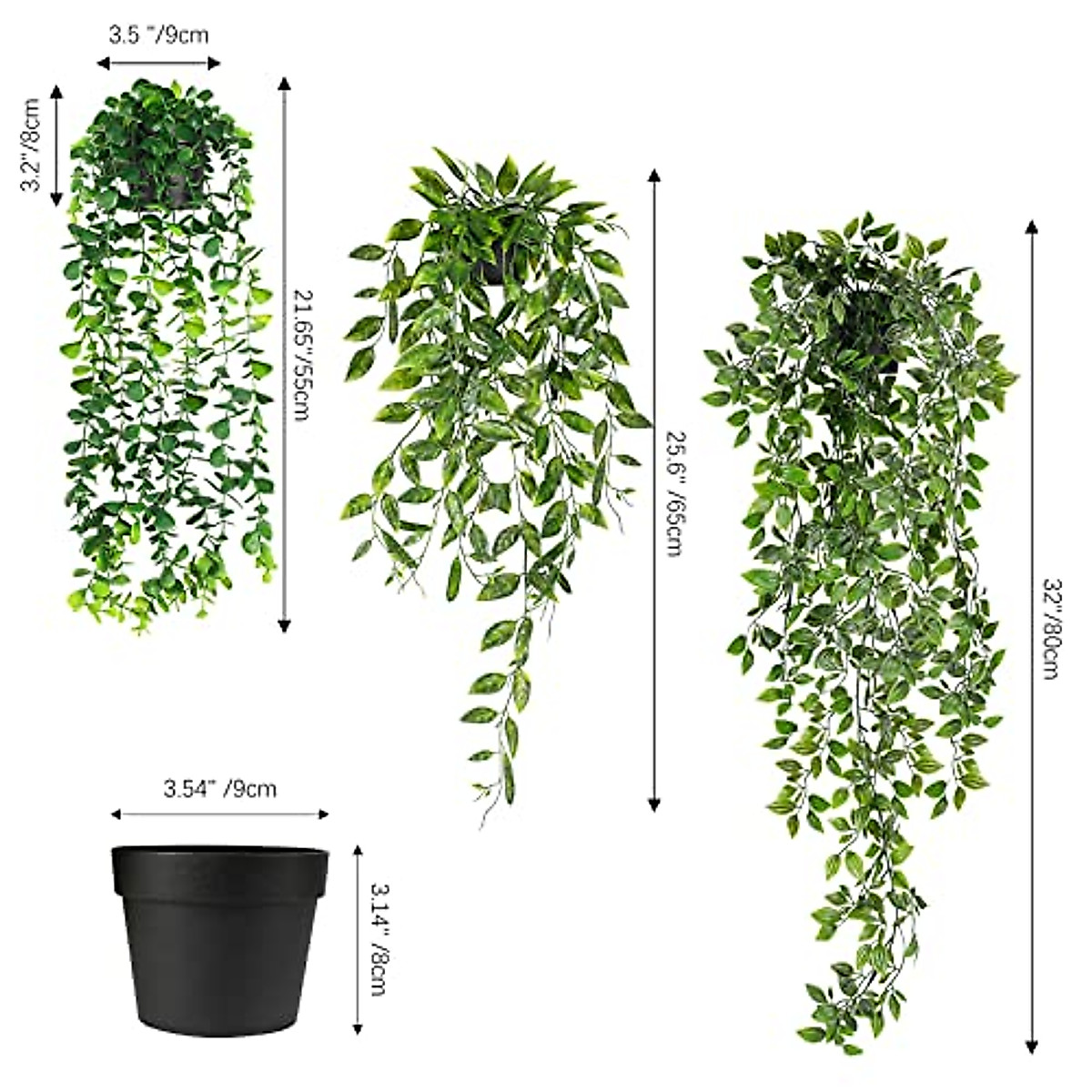 WXBOOM 3 Pack Artificial Hanging Plants Fake Potted Greenery Eucalyptus ,Faux Mandala Vine in Pot for Home Room Indoor Outdoor Shelf Decor