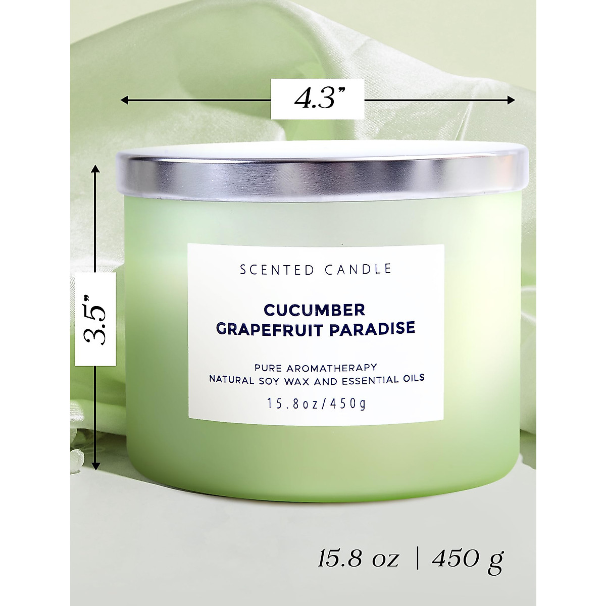 Cucumber Grapefruit Paradise Large Candle - 3 Wick Candle - Highly Scented Candle for Home 15.8 Oz - Natural Soy Candle Long Lasting, Clean Burn - Aromatherapy Stress Relief Candle for Men & Women