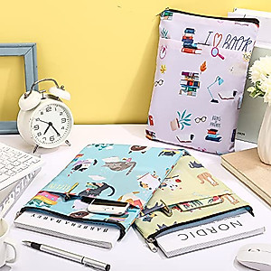 3 Pcs Cat Book Protector Pouch Sleeve Book Covers for Book Lovers Book Protector with Zipper Washable Fabric Book Cover Cute Book Protector Pouch for Paperbacks, Book Lovers, Medium 11 x 8.7 Inch