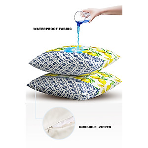 Throw Pillows for Couch Pack of 2 Waterproof Throw Pillow Covers 16x16 Inch, Outdoor Pillows Cushion Case for Bed Sofa Outdoor Furniture, Summer Lemon Texture Decorative Pillows Cover