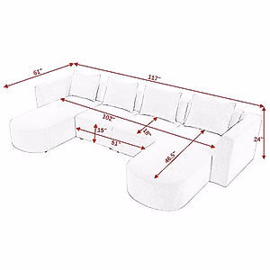 Evedy Sectional, U Shape Single Seats and 2 Chaises, Modular Upholstered Sofas, DIY Combination, Loop Yarn Fabric, Deep Seater Cozy Couches for Living Room, Navy