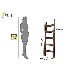 FUIN 5 Ft (58") Wood Decorative Wall Leaning Blanket Ladders Bathroom Storage Quilt Towel Display Rack Shelf Holder Rustic Farmhouse, Brown