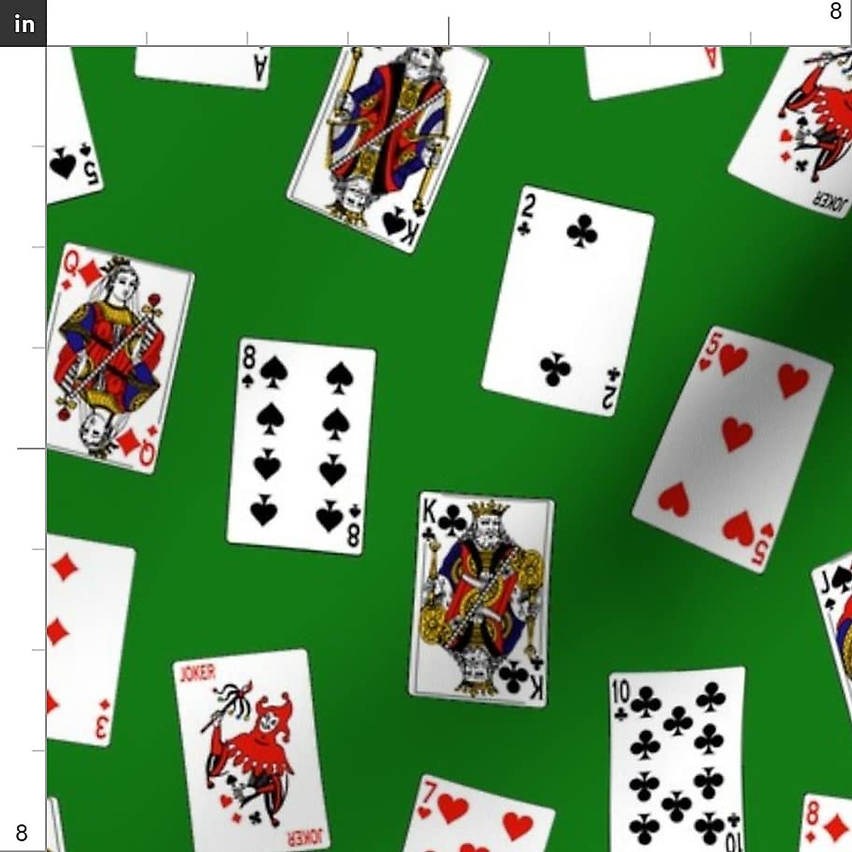 Spoonflower Fabric - Playing Cards Green Deck Card Game Poker Casino Printed on Petal Signature Cotton Fabric Fat Quarter - Sewing Quilting Apparel Crafts Decor