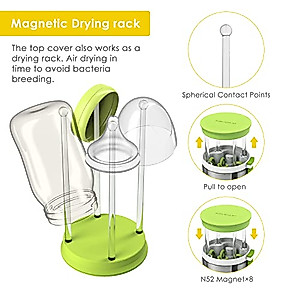 Winforhour Baby Bottle Brush Set with Silicone Bottle Cleaner and Drying Rack, Baby Travel Essential, Gift for New Parents, Green