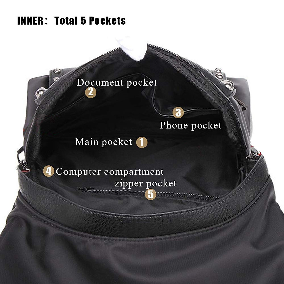 Chikencall Skull Backpack Hooded Skull Gothic Rucksack Rivet Studded Zipper Shoulder Purse Black Punk Metal 3D Stereo Daypack
