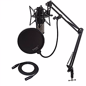 AKG P220 Condenser Microphone Bundle with Studio Stand, Pop Filter and XLR Cable (4 Items)