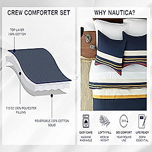 Nautica - King Size Comforter Set, Cotton Bedding for All Seasons, Includes Matching Shams (Bay Shore Navy, King)