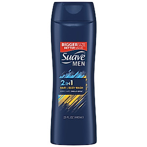 Suave Men 3in1 for Everyday Use Hair, Body and Face Wash Fragrance Bodywash, Shower Gel and Shampoo for Men 15 Fl Oz (Pack of 6)
