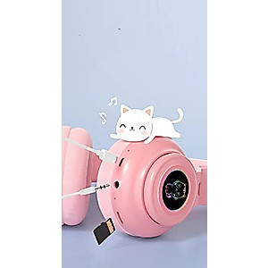 Headset Cat Ears Bluetooth Earphone Wireless Gaming Noise Cancelling 8 Hours with Mic USB Virtual Reality Detachable Cute Luminous Mouse Ear Rainbow RGB Flashing Light On-Ear Headphone (Pink) (ER-1)