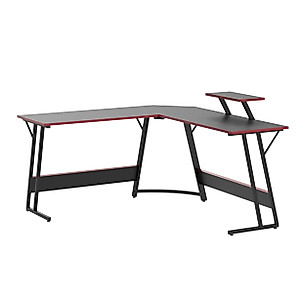 NiamVelo L Shaped Gaming Desk with Large Desktop & Storage Space - Ideal for Studying, Working, and Gaming - Adjustable Feet & Optional Tray Table Installation (Black)