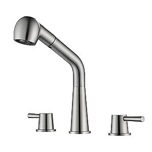 RULIA Kitchen Faucet, 2 Handles Kitchen Sink Faucet, 3 Holes Sink Faucet, Pull Out Kitchen Faucets, Bar Kitchen Faucet, Brushed Nickel, Stainless Steel, RB1060