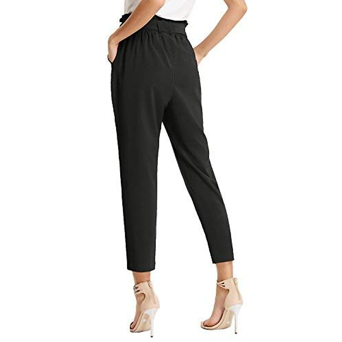GRACE KARIN Women's Paper Bag Waist Pants Slim Fit Casual Office Pencil Pants Black XL