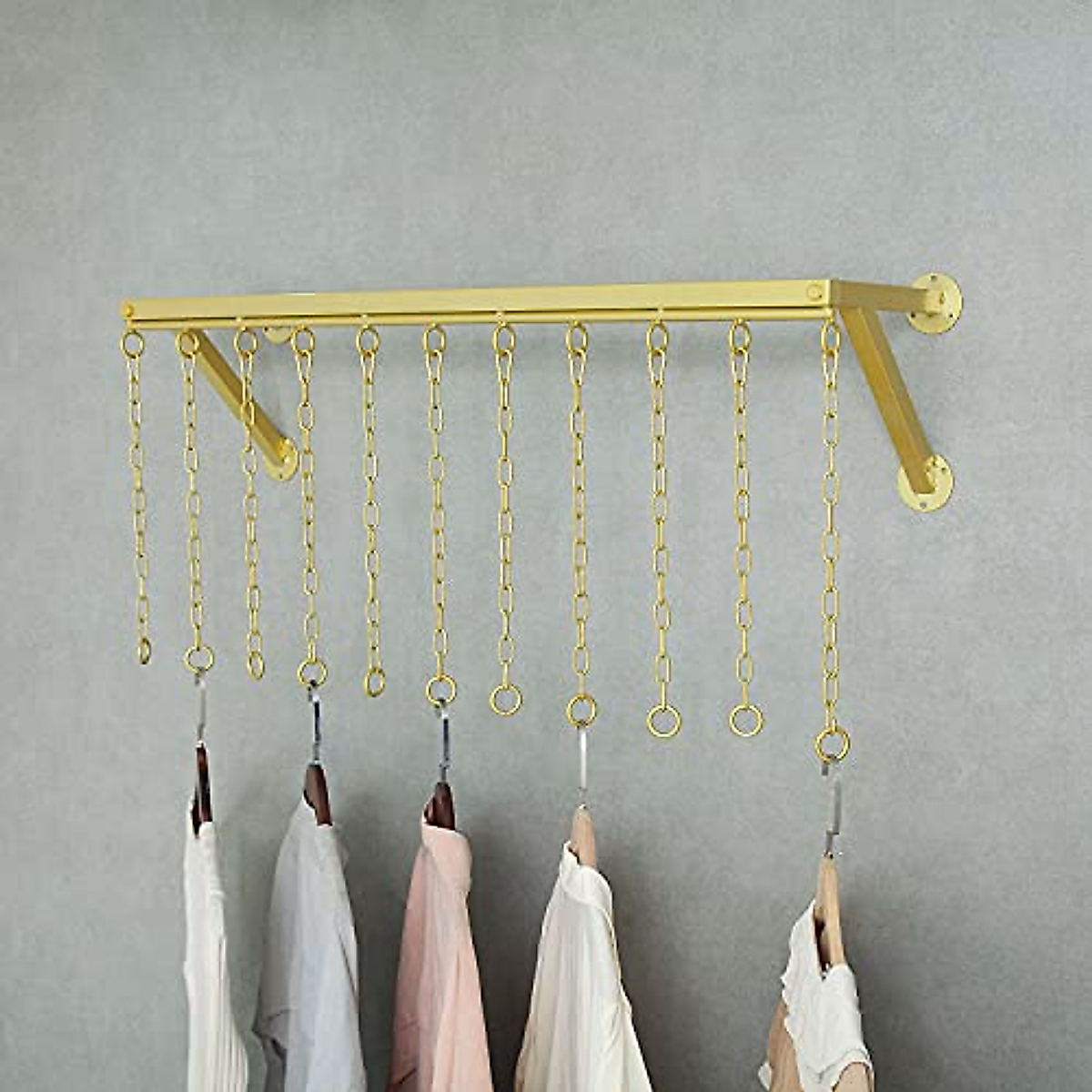 Wall Mounted Iron Chain Clothing Hanging Racks, Metal Garment Storage Rack, Clothes Storage Shelves with 11 Hanging Chain, Retail Display Hanger, Boutique Clothing Rack(Gold, 39.8'' L x 17.7'' H)