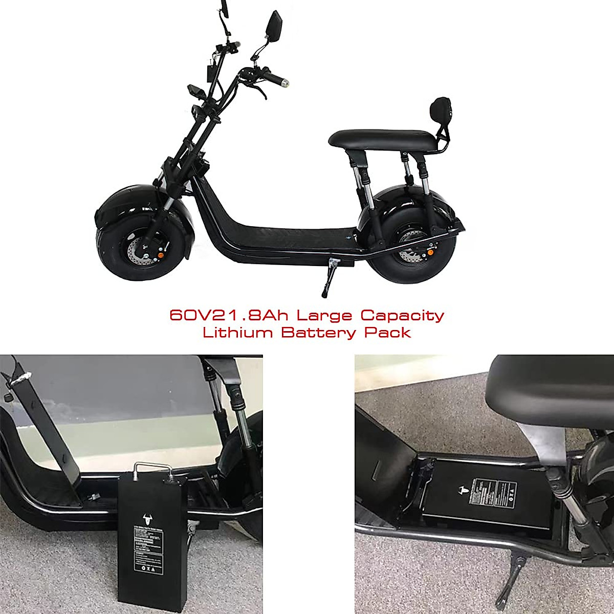 H4-Pro 2000W Electric Scooter Adult Citycoco 37.5mph One-Button Start Front and Rear Disc Brakes 60V 21.8Ah Removable Lithium Battery with Large Display