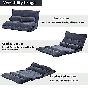 LTT Futon Sofa Bed, Futon Couch, Sofa Bed Adjustable Folding Futon Sofa Video Gaming Sofa Lounge Sofa with Two Pillows