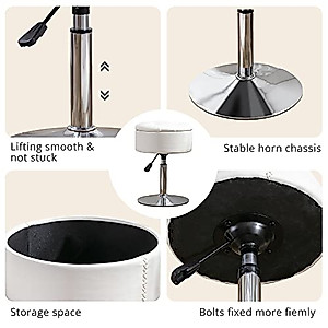LUE BONA 360°Swivel Vanity Stool Chair for Makeup Room, Height Adjustable Stool for Vanity with Storage, Small White Faux Leather Vanity Stool for Bathroom, Living Room