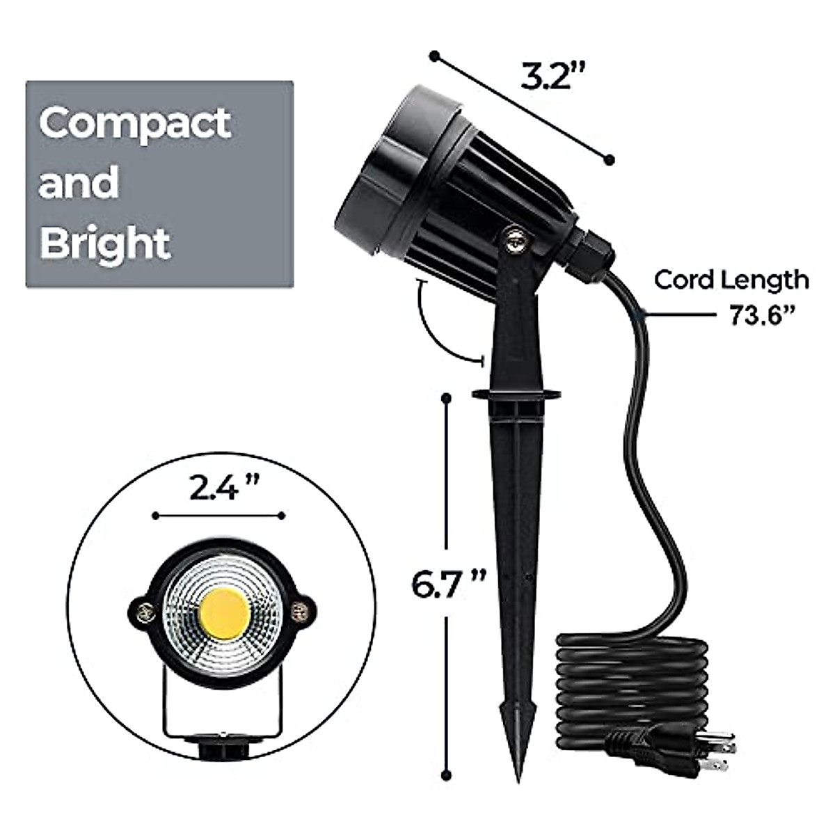 Outdoor Landscape Lights 5W LED Garden Lights IP65 Waterproof COB Spotlights with Spiked Stand for Outdoor Indoor Lawn Yard Walls Trees Flags Decorative Lamp Warm White Lights, 2 Pack