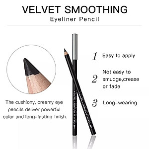 Black Eyeliner Pencils, 12 PCS Matte Black Eyeliner Pencil Set, Black Eyeliners Pencils Waterproof Long-lasting Eyeliner Beauty Makeup Tools Easy to Color