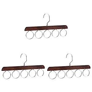Zerodeko 3pcs Multifunctional Wooden Scarf Closet Organizer Hanger Ties Belts Shawls Holder Rack with 5 Loops (Retro Color)