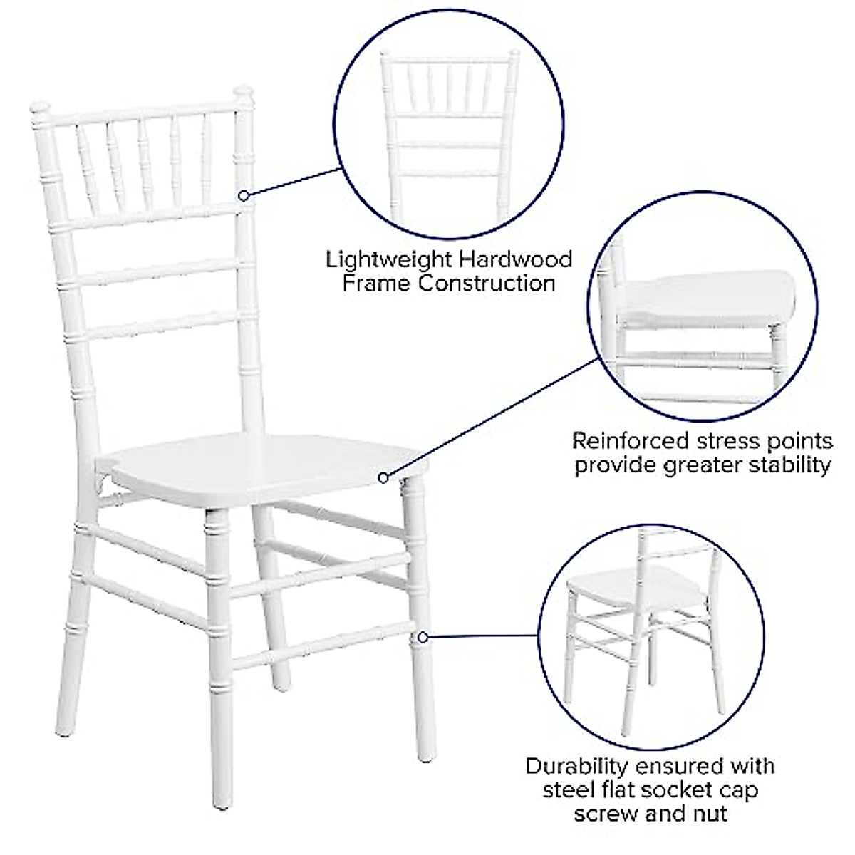 Flash Furniture HERCULES Series White Wood Chiavari Chair