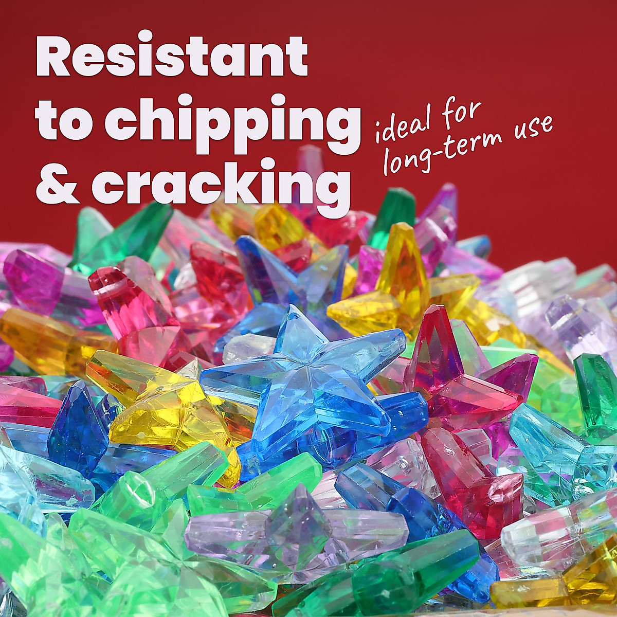 Plastic Stars - Gemstones and Crystals - Pack of 270pcs(1.32lb) Vase Filler - Jewels for Crafts - Fish Tank Rocks - Sensory Bin Filler - Gems for Crafting - Fake Ice - Aquarium Stones - Multicolored