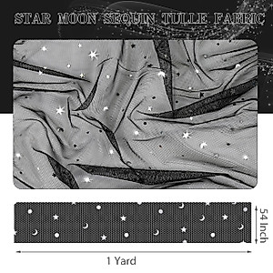 Homiest Glitter Tulle Fabric Rolls with Star Moon Sequin, 1 Yard x 54 Inch Wide Tulle Bolt Black Tulle Rolls Bulk, Tulle Netting Fabric for Tutu Skirt Bridal Veil Wedding Arch Party Decorations