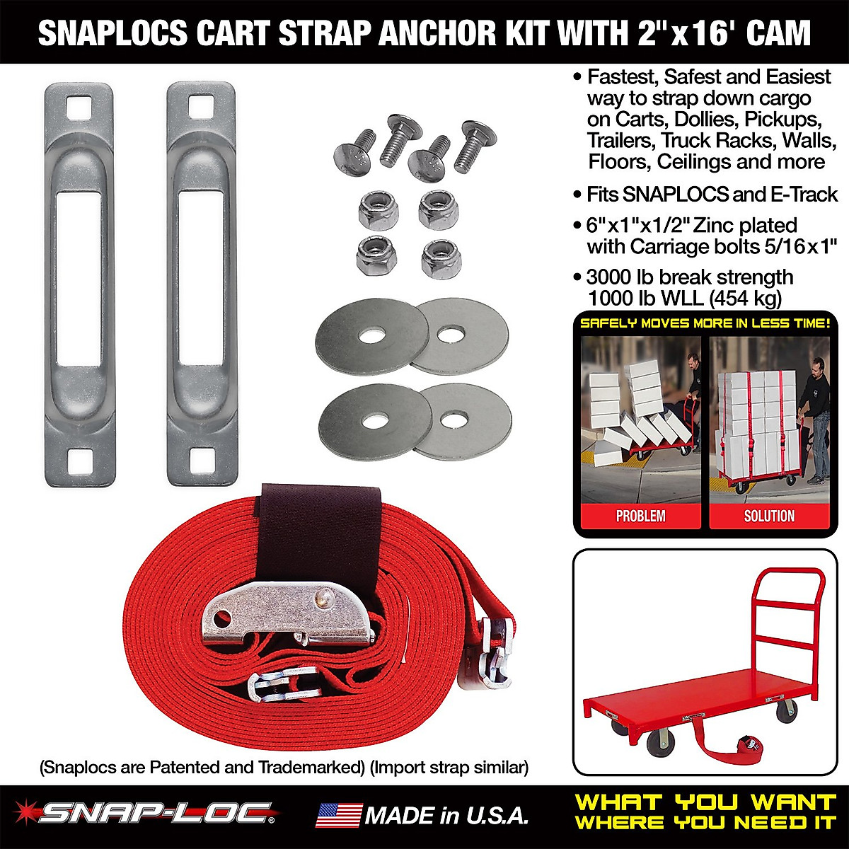 SNAPLOCS CART Strap Anchor KIT with 2"x16' CAM for Platform Trucks