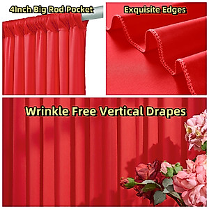 10 ft x 20 ft Wrinkle Free Red Backdrop Curtain for Parties, Polyester Photography Backdrop Drapes for Birthday Party Baby Shower, Thick Background Curtain for Backdrop Stand, 4 Panels 5 ft x 10 ft