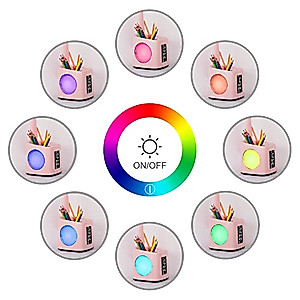 wanjiaone LED Desk Lamp with Clock,Color Changing Nightlight,Study Lamp with Pen Holder,Desk Light with USB Charger,Table Light for Home,Office,Gift for Kids,Students,Women,3 Brightness Levels,Pink