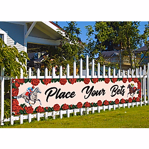 Place Your Bets Outdoor Banner Churchill Downs Kentucky Derby Party Horse Racing Large Fence Banner Front Yard Garden Decoration Sign