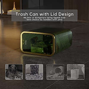 2 Pack Bathroom Trash Can with Lid, 2.6 Gallon Small Garbage Can with Pop-Up Lid Stylish Clear Waste Basket, Plastic Slim Trash Bin Dog Proof, Green Bedroom Trash Can, Small Bathroom Trash Can