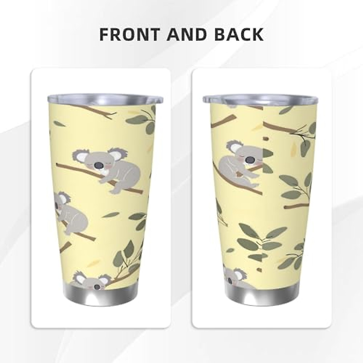 AYCZN Cartoon Koala Leaves 20 OZ Tumbler Stainless Steel Travel Coffee Mug, Cute Insulated Water Bottle with Lid and 2 StrawsLeakproof Thermal Cup