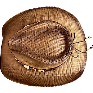 Western Outback Cowboy Hat Men's Women's Style Straw Felt Canvas Brown/Blue Gemstone (ST-18-BR)